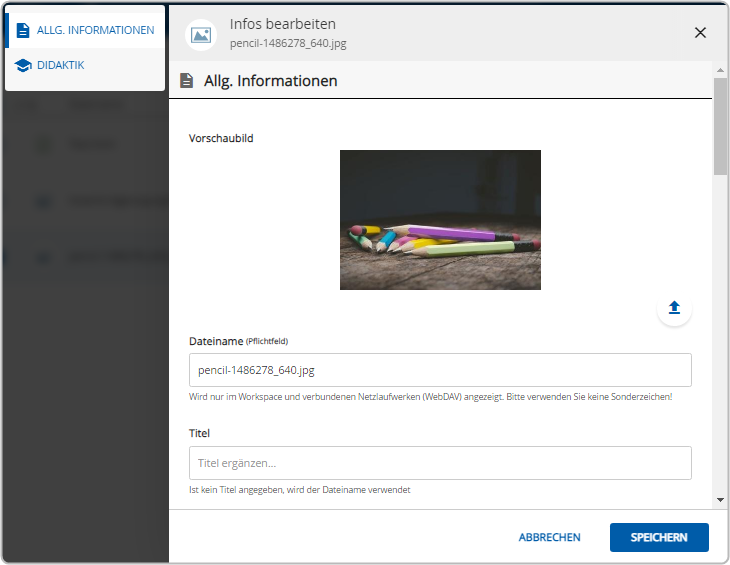 Clouddateimanager (CDM): Reiter „Allgemeine Informationen" | Netzwerk-Moodle
