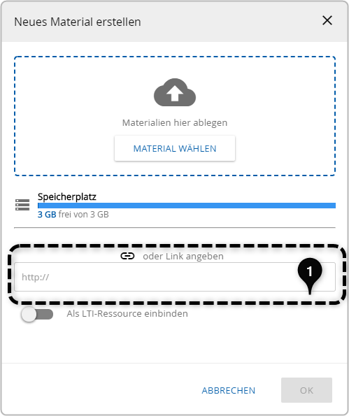 Workspace: Neues Material erstellen - Link angeben