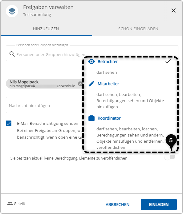 Sammlungen: Berechtigungen vergeben