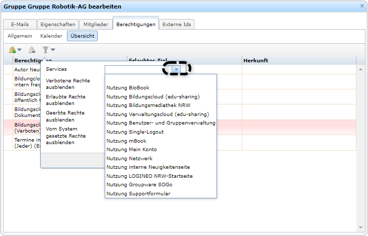 Reiter "Gruppen" | Netzwerk-Moodle