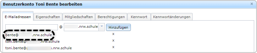 Die primäre E-Mail-Adresse